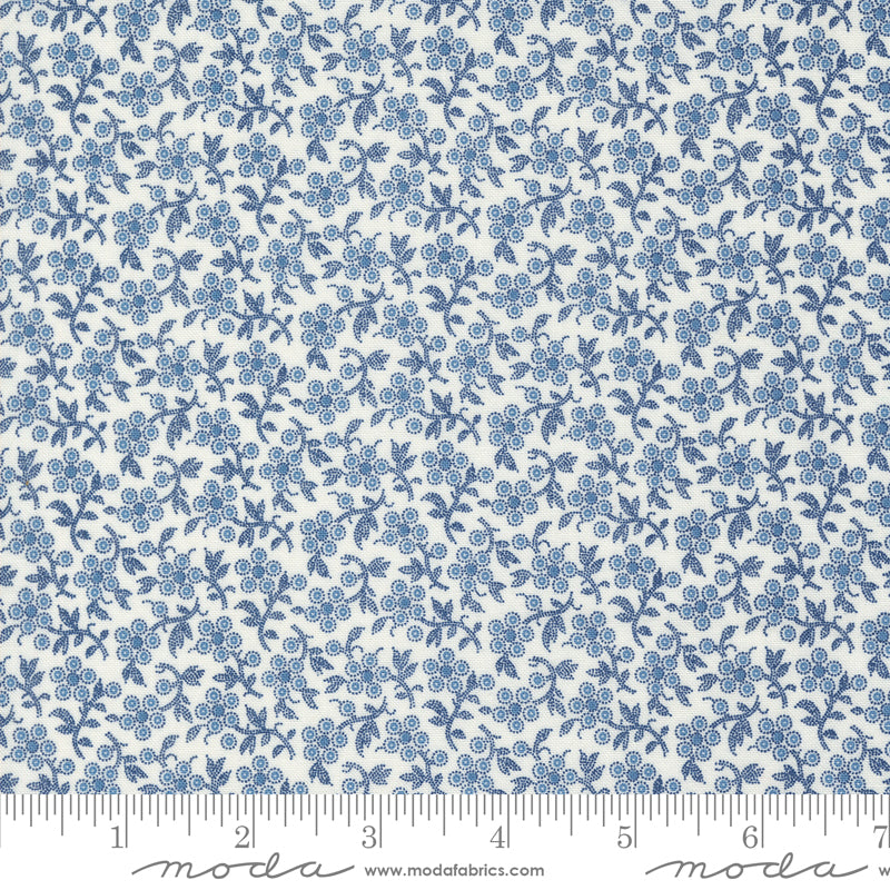 Denim & Daisies Fabric by Fig Tree Quilts for Moda - Blue and White Fl ...